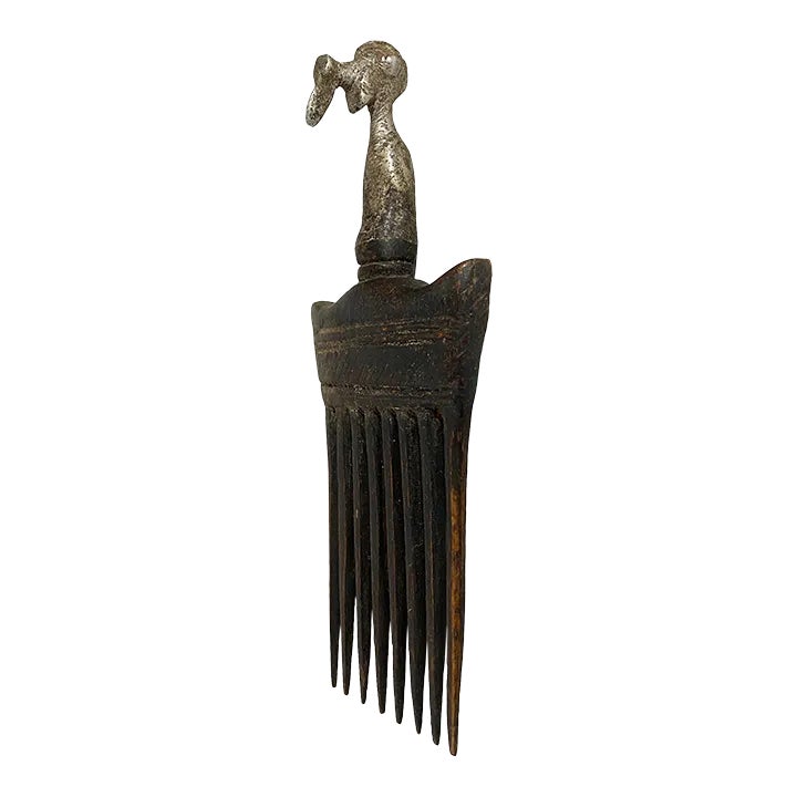 African Baule I.Coast Comb W/ Aluminum Bird Head Sculpture 8 " H | Chairish
