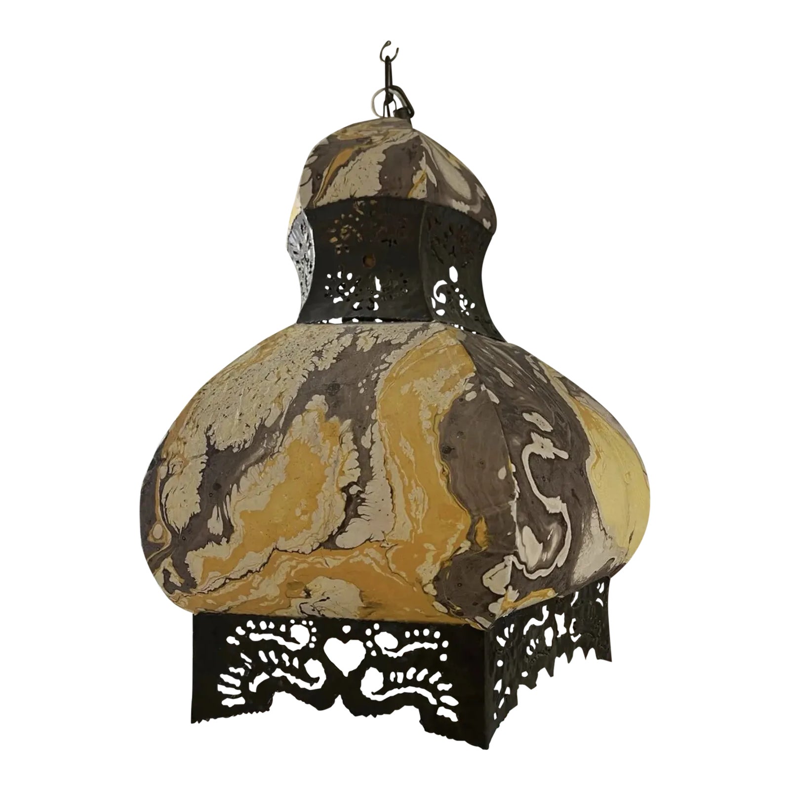 Large Vintage Moroccan Yellow & Taupe Marbleized Leather Parchment Skin ...