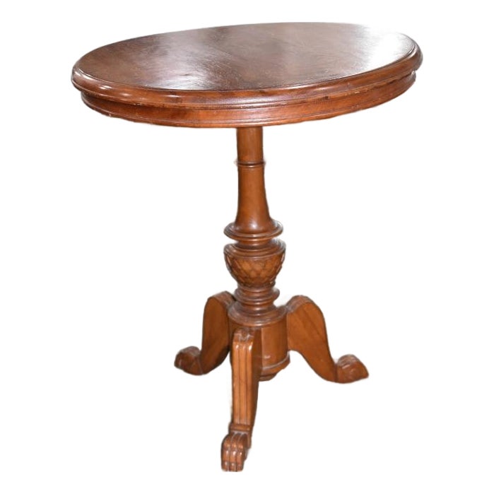 Vintage Solid Wood Round Pedestal Table / Side Table | Chairish
