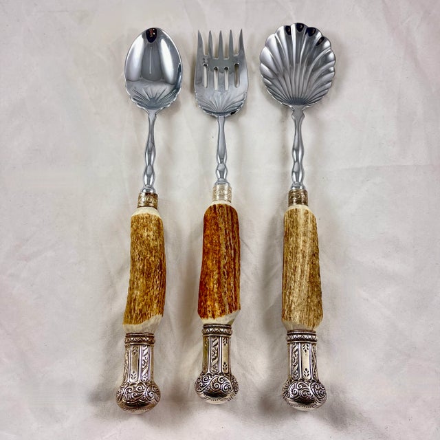 Sheffield English Stag Antler Handled, Sterling Silver Capped Table ...