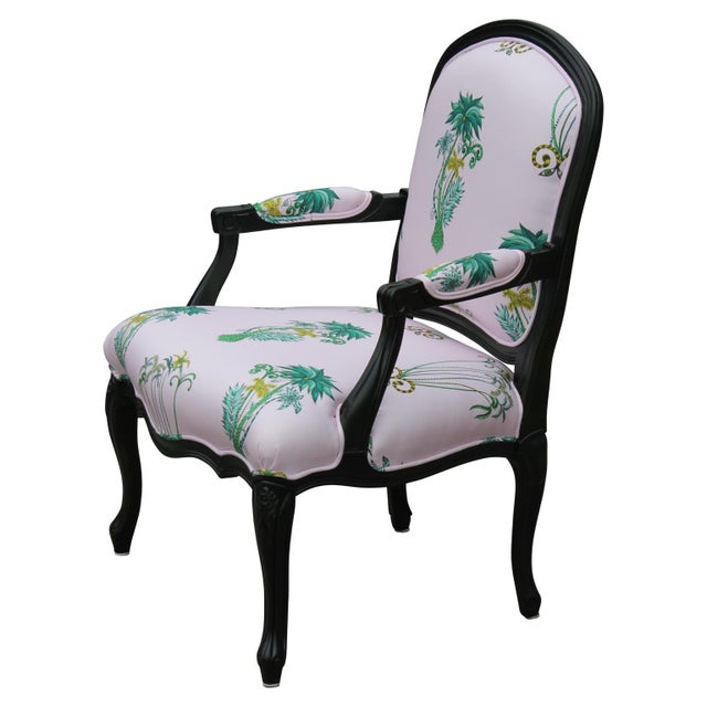 Custom Green Dyed French Armchair with Tropical Palm Tree Upholstery ...