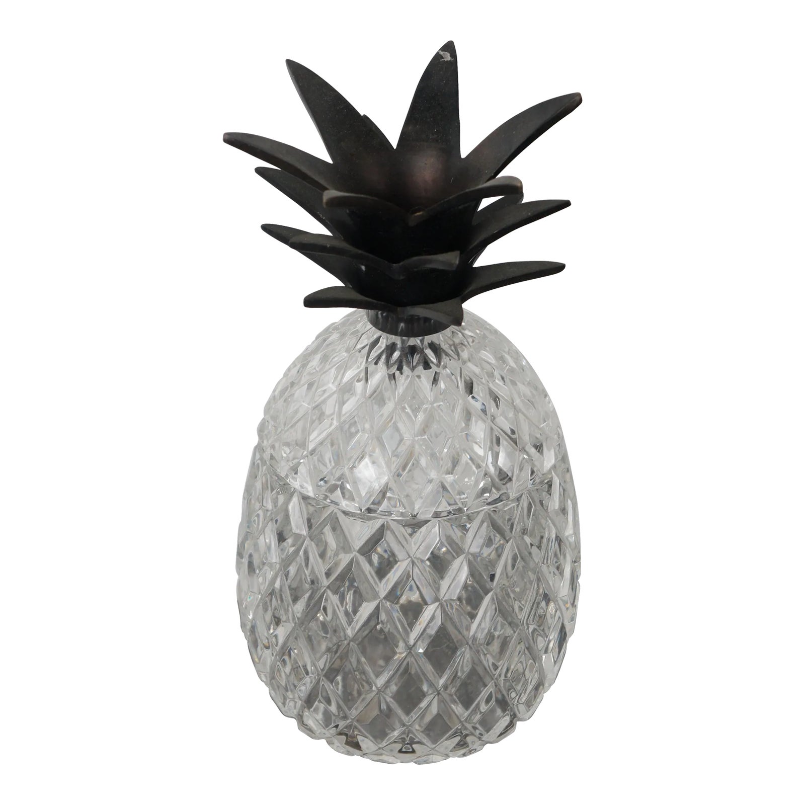 Mid 20th Century Bronze & Crystal Diamond Pattern Lidded Glass ...