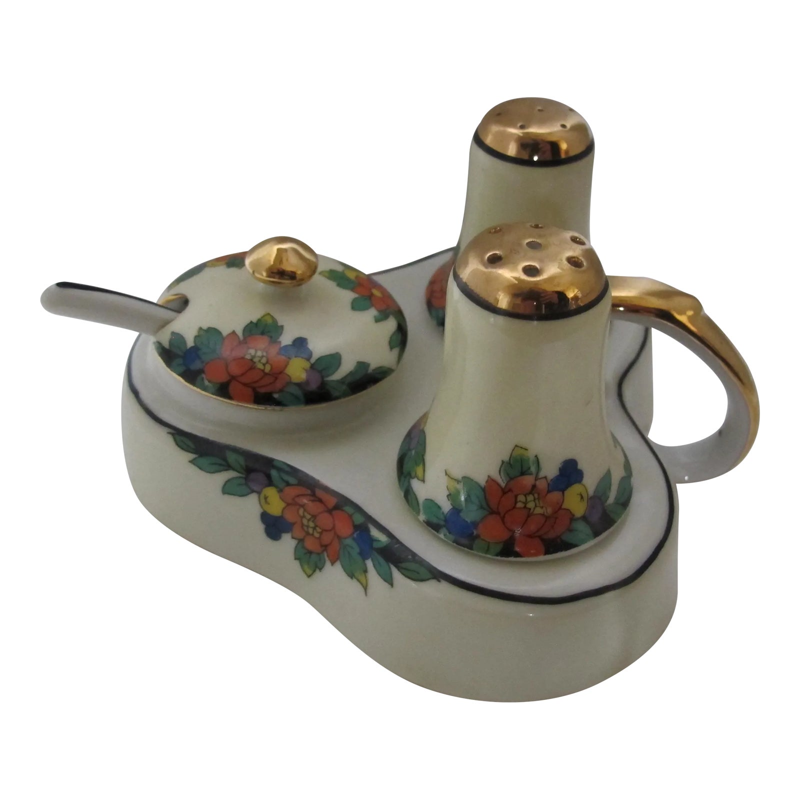 Vintage Noritake Condiment Set Gold Leaf- 5 Pieces | Chairish