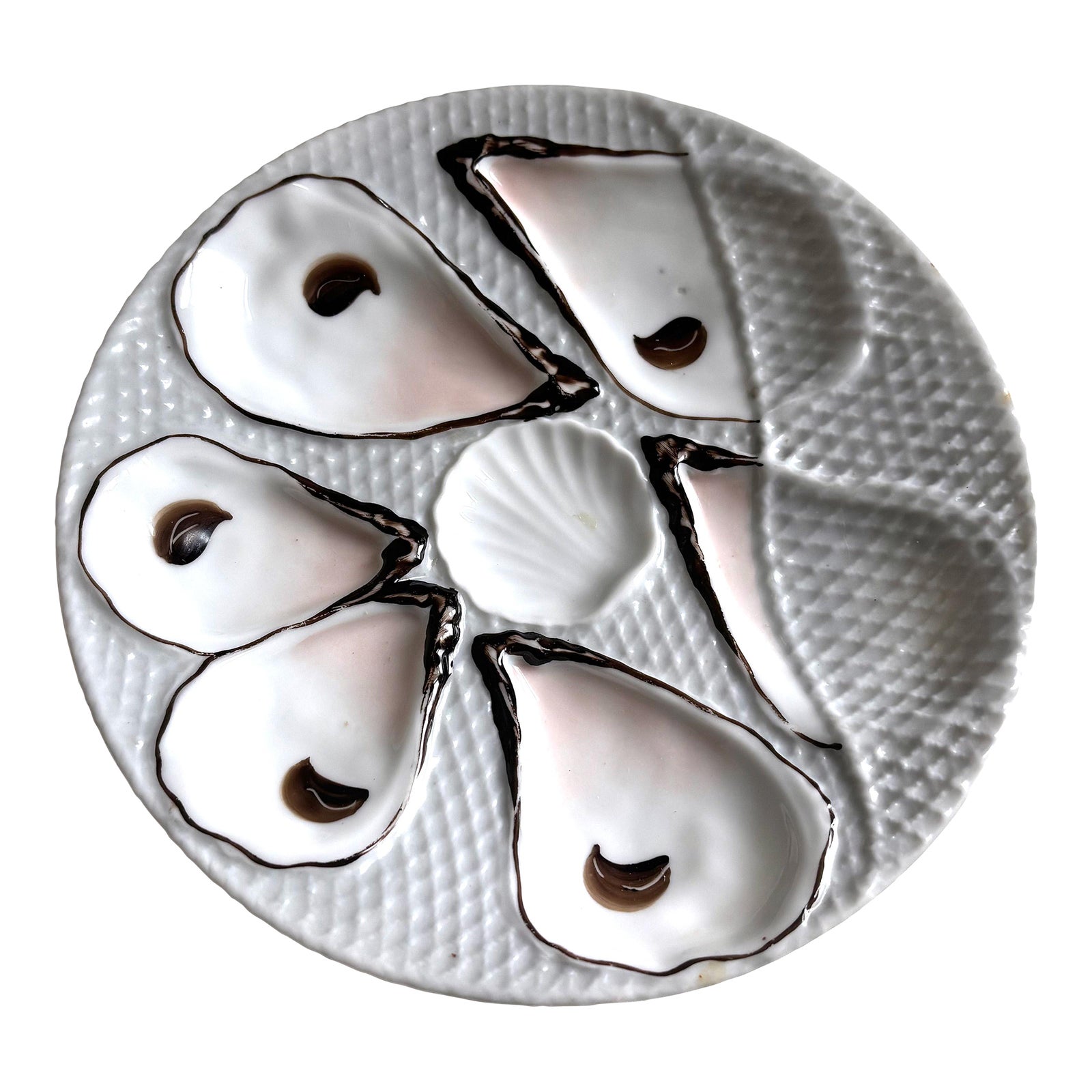 Antique French Porcelain Oyster Plate – Basketweave & Molded Shell ...