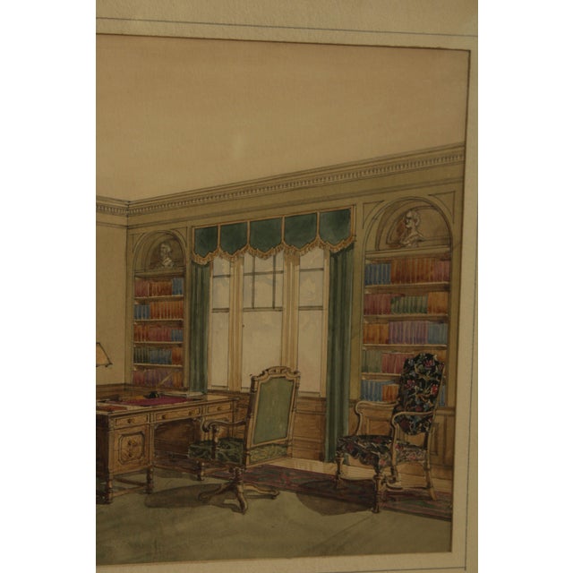 John H. Buri Original Watercolor Rendering Of Library | Chairish