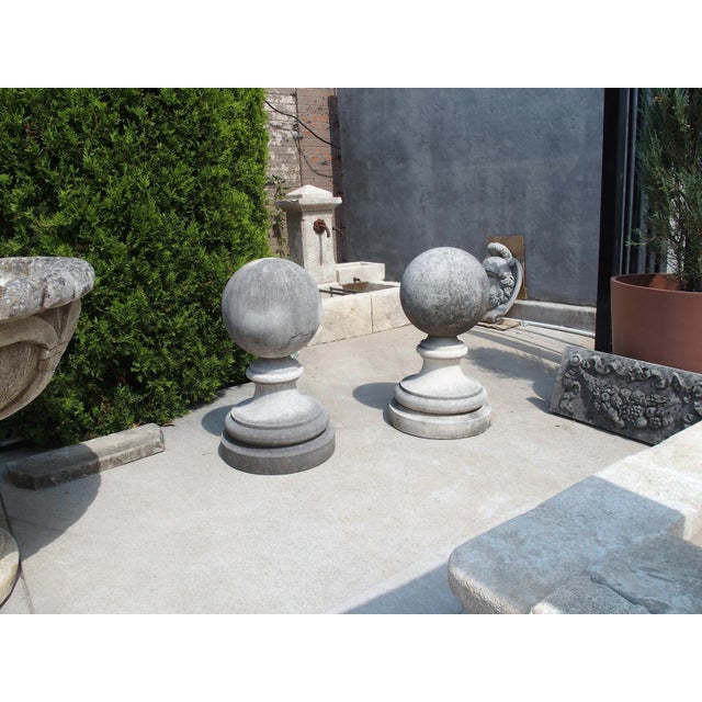 Pair of Carved Limestone Ball Finials From Italy | Chairish