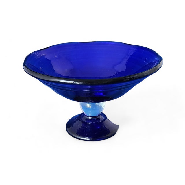 Hand Blown Japanese Cobalt Blue Glass Compote Bowl, C1980s | Chairish