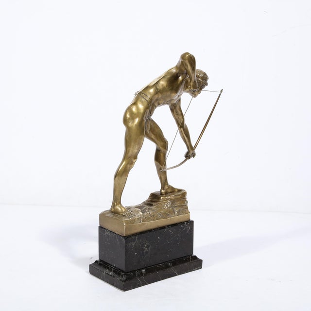 Art Deco Gilt Bronze Archer Sculpture on Black Marble Base by Otto ...