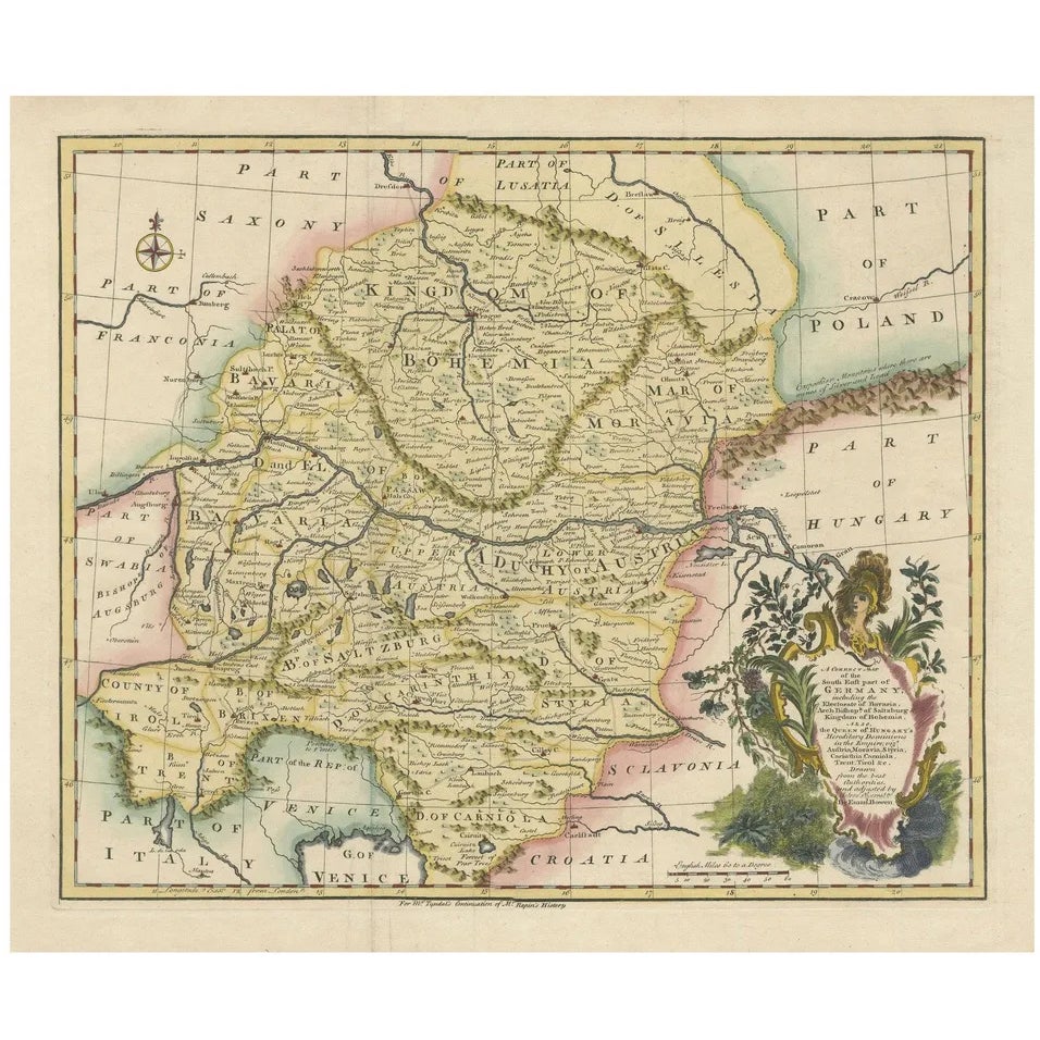 Map of South East Germany and Queen of Hungarys Dominions, 1744 | Chairish