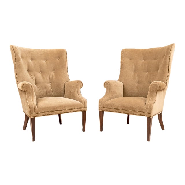 Pair of Hickory Chair Federal Style Isaac Wing Chairs With Velvet ...
