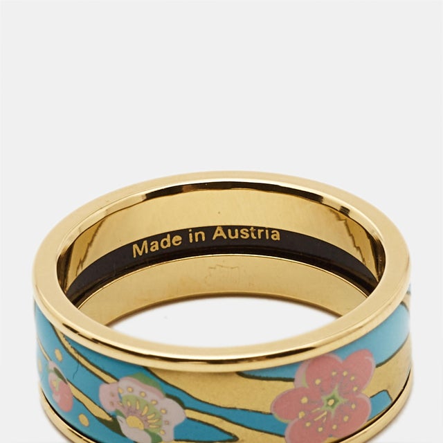 Frey Wille Fire Enamel Gold Tone Ring Size 8.5 | Chairish