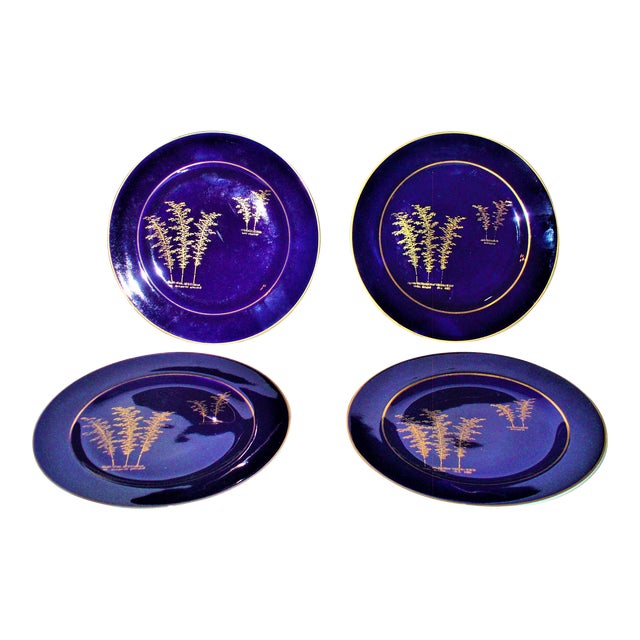 Vintage Fukagawa Arita Cobalt Blue China Dessert Plates Golden Bamboo ...