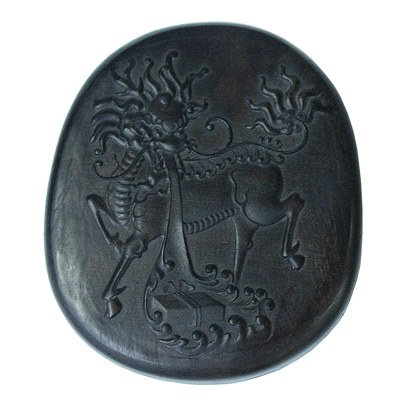 Chinese Kirin Motif Oval Shape Box With Ink Stone Inkwell Pad | Chairish