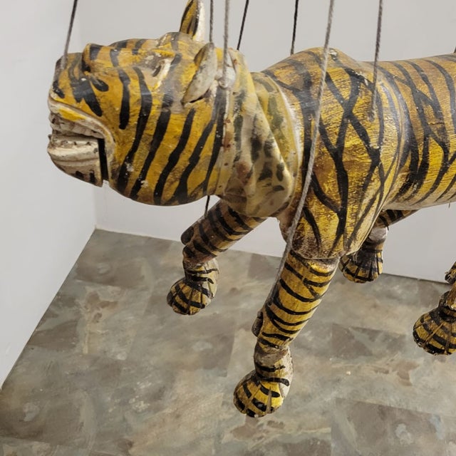 Antique Burmese Asian Wood Tiger Marionette Puppet | Chairish