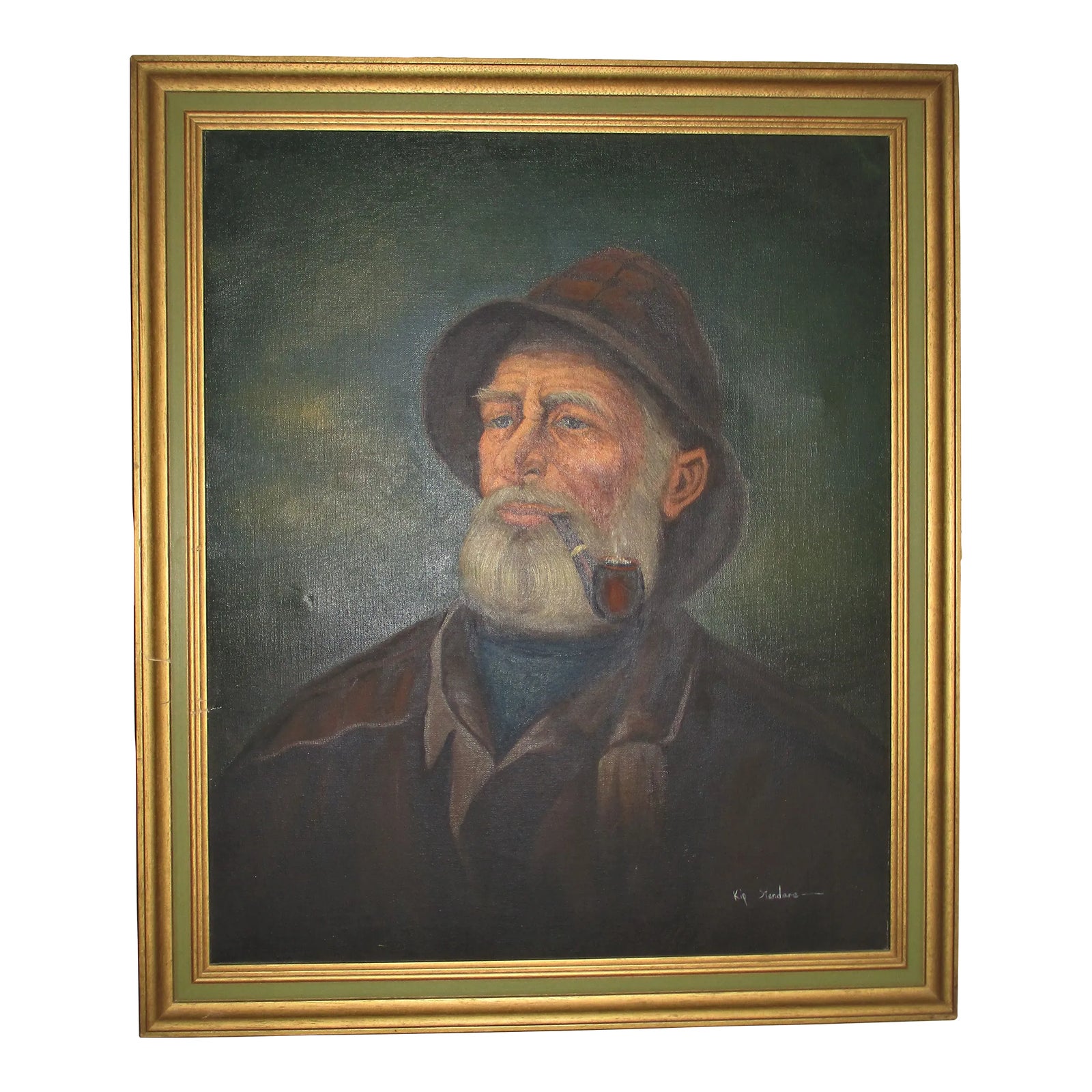 Oil Painting by Dutch Artist "Kip Standers" Old Sea Captain | Chairish
