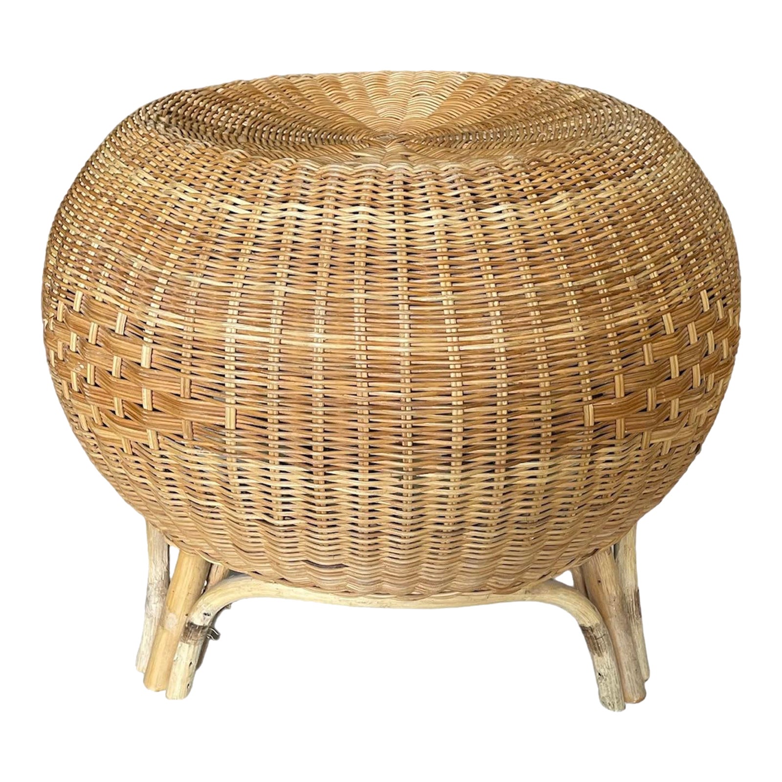 1980s Wicker Footstool/Ottoman | Chairish