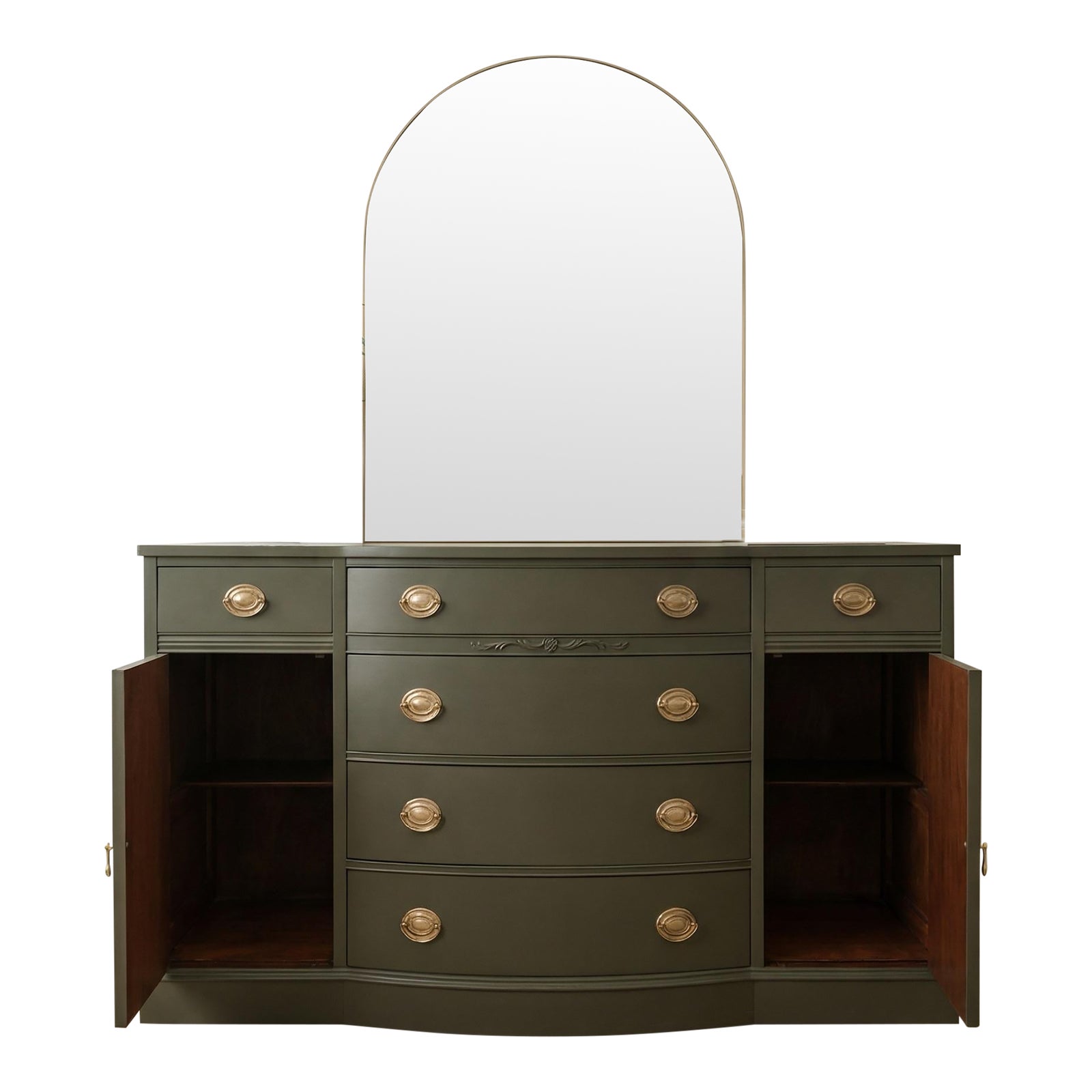 Drexel Mahogany Buffet. Custom Refinished in Olive Green With Brass ...
