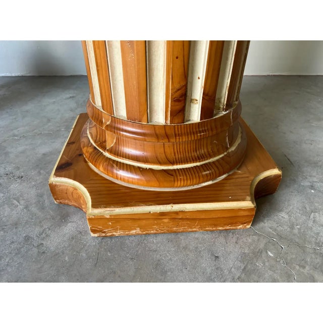 Vintage Carved Pine Wood Column Shape Dining Table With Glass Top ...