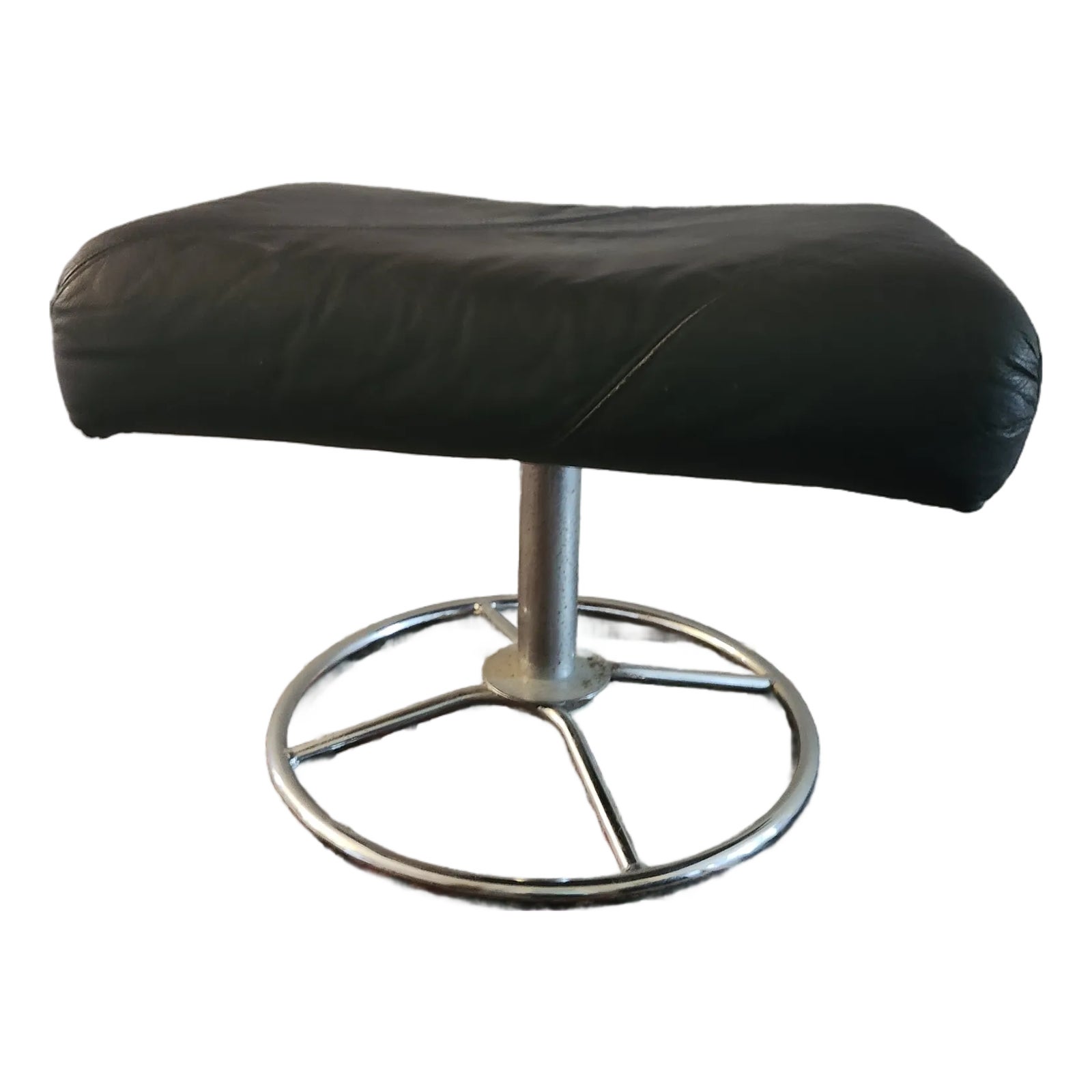 Vintage Chrome and Black Leather Footstool | Chairish
