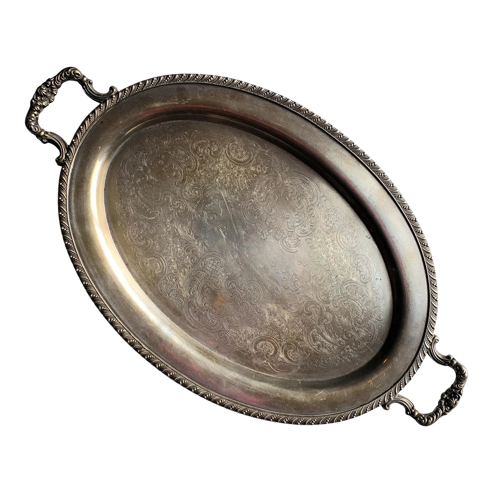 Vintage Oval Silverplate Serving Tray | Chairish