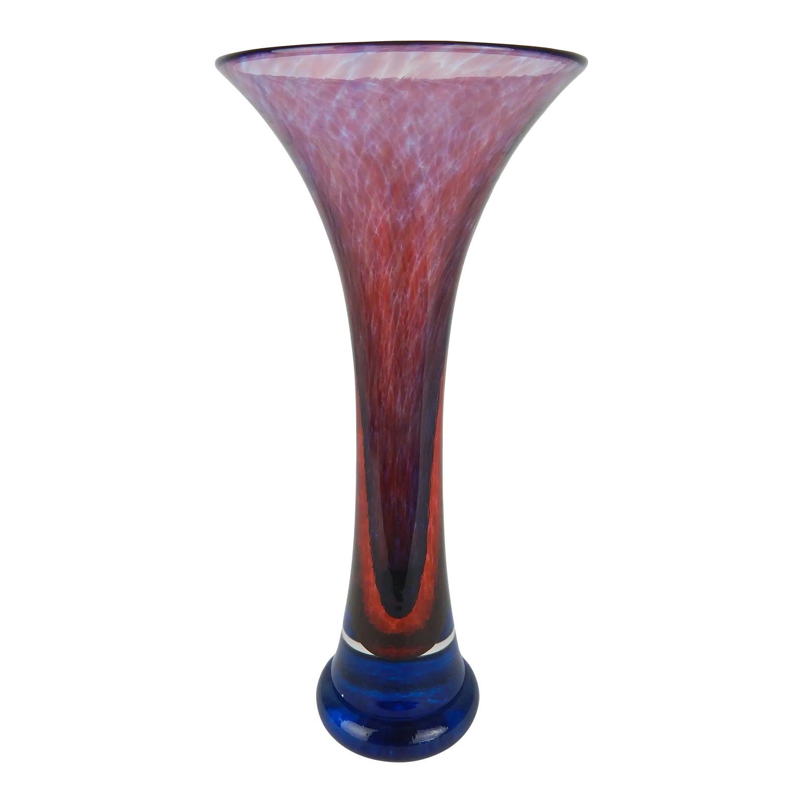1980s Modern Art Glass Trumpet Vase, Signed Y.C.A. | Chairish