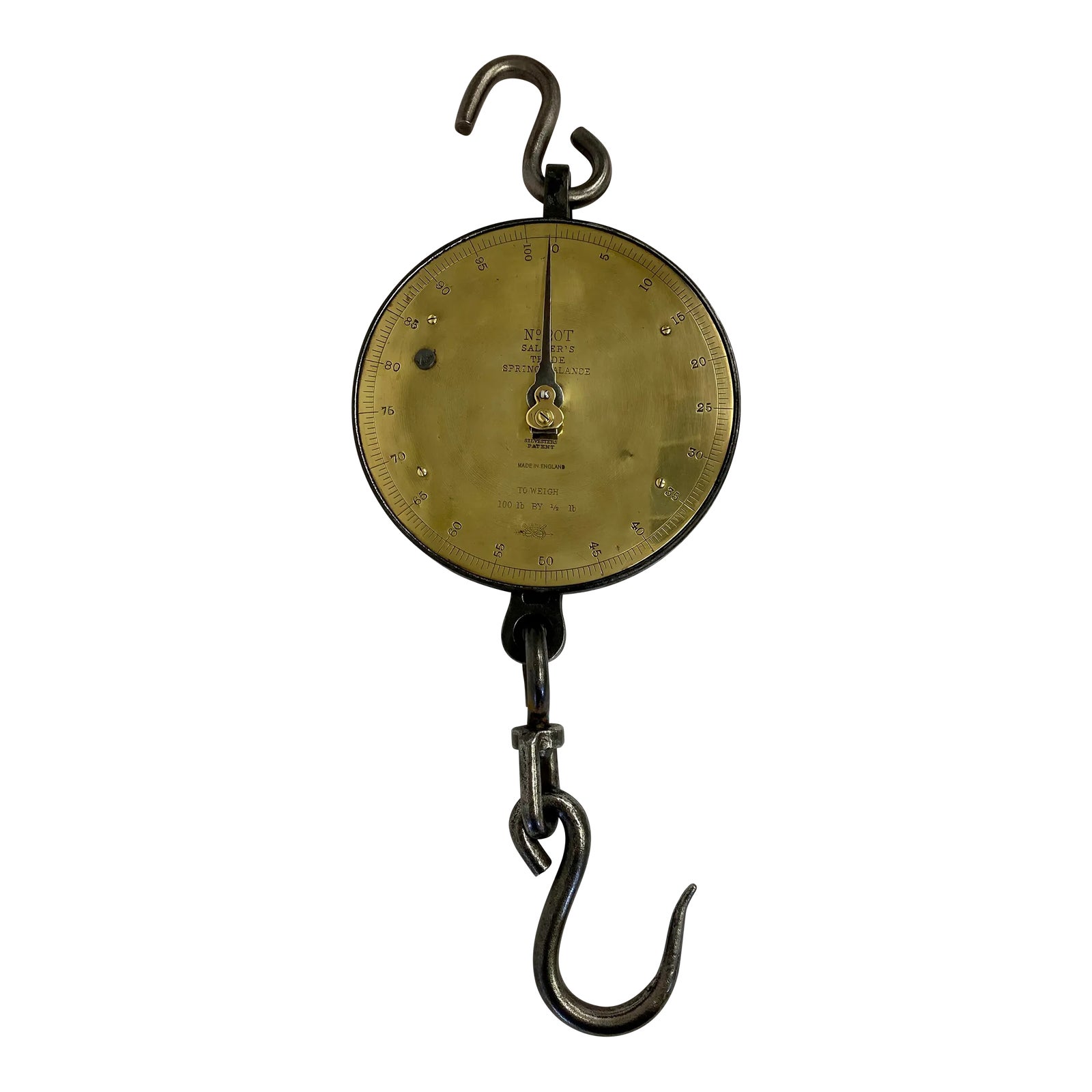 Antique 100 Lb Capacity Brass Salter Spring Balance Scale #20 T From ...