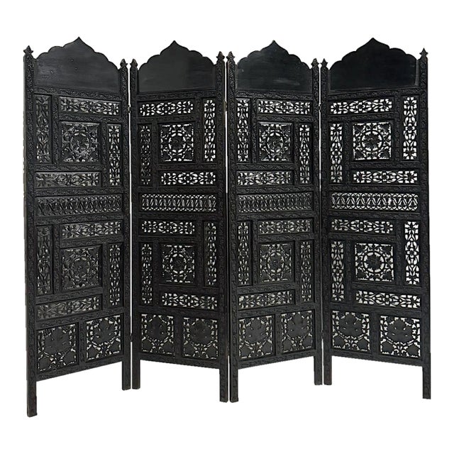 Antique Intricately Carved Openwork 4-Panel Ebony Black Oak Floor ...