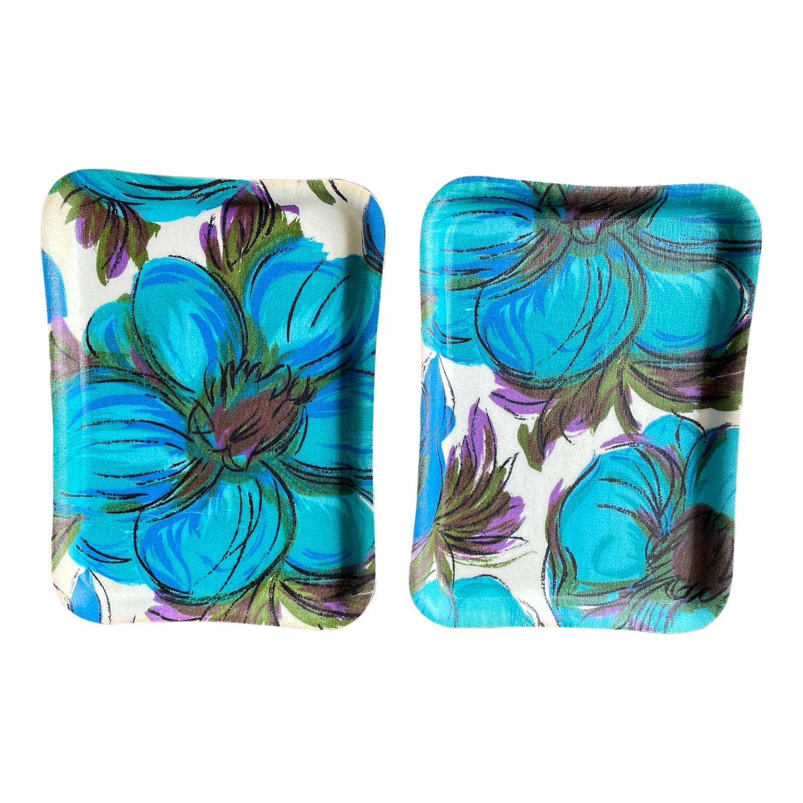 Mid Century Floral Resin and Fiberglass Drink Trays- a Pai | Chairish