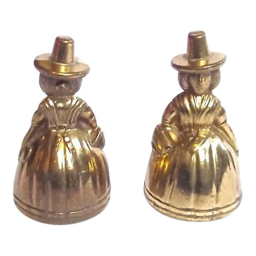 Vintage Maiden Figurine Brass Bells - A Pair | Chairish
