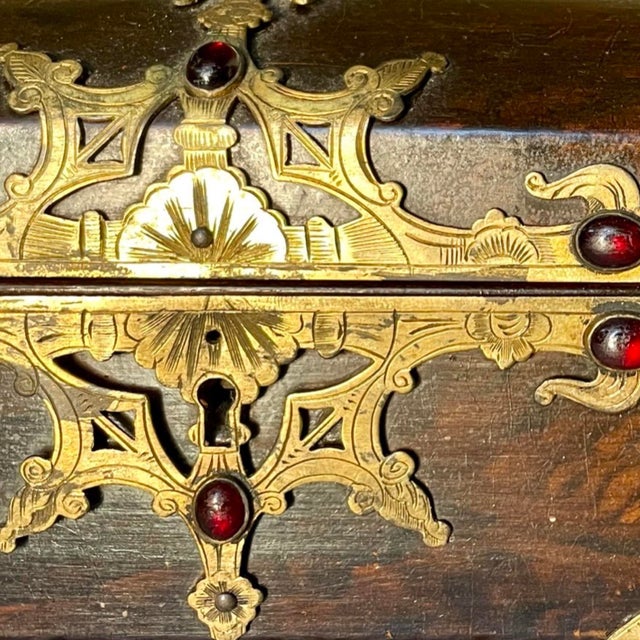 Antique English Gothic Revival Walnut & Bronze Sewing Box | Chairish