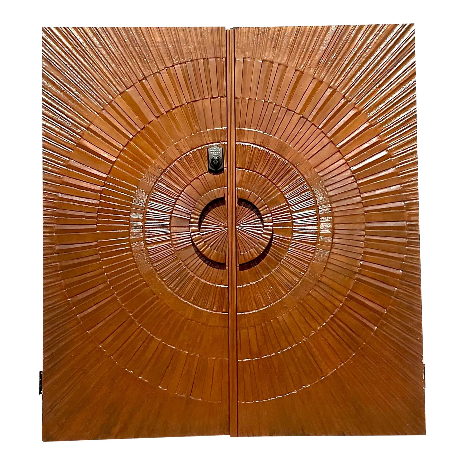 Vintage 1971 Boho “Heroic Sunburst” Bronzed Resin Over Wood Doors - a ...