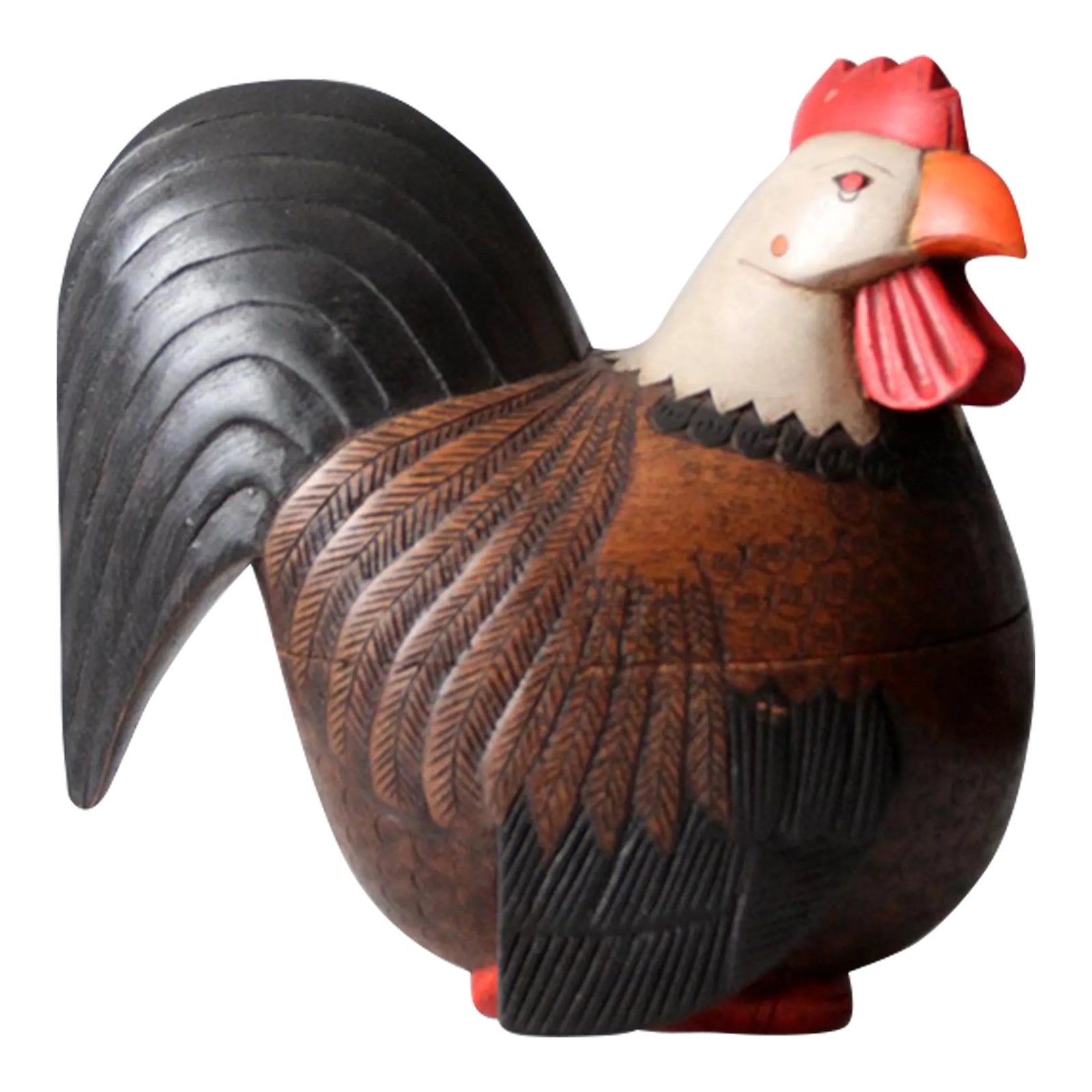 Vintage Carved Wood Rooster Box | Chairish