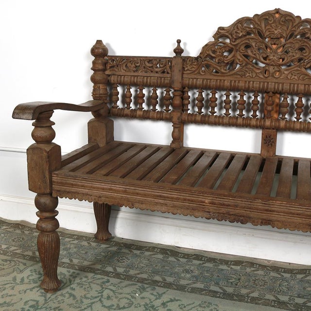 Antique Indian Carved Teakwood Bench | Chairish