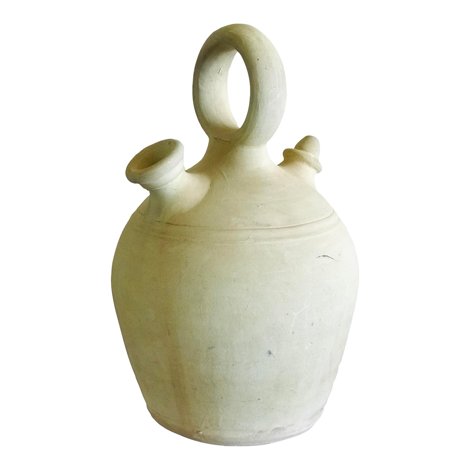 20th Century Spanish White Earthenware Botijo | Chairish