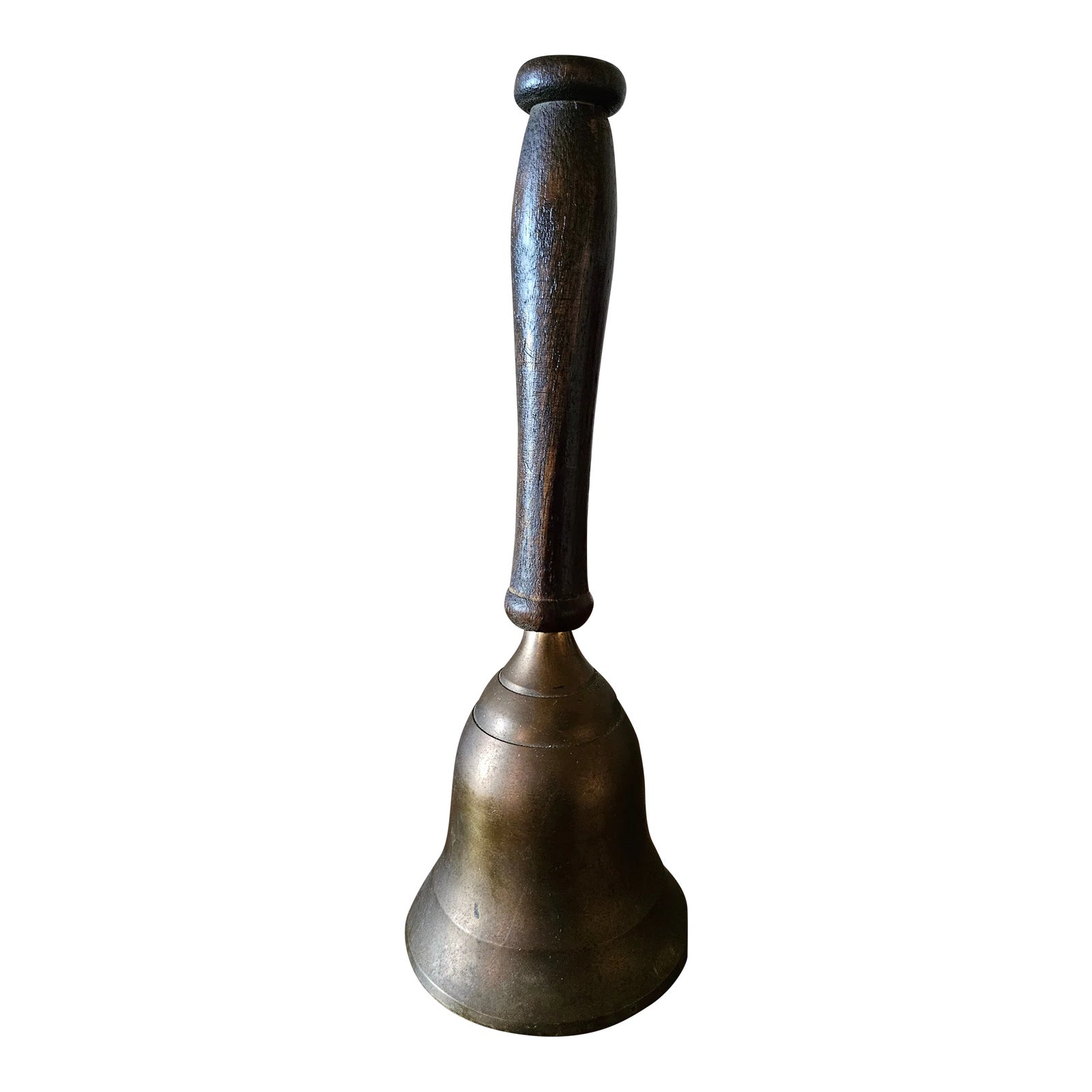 Mid 20th Century Vintage Brass Bell With Wooden Handle | Chairish