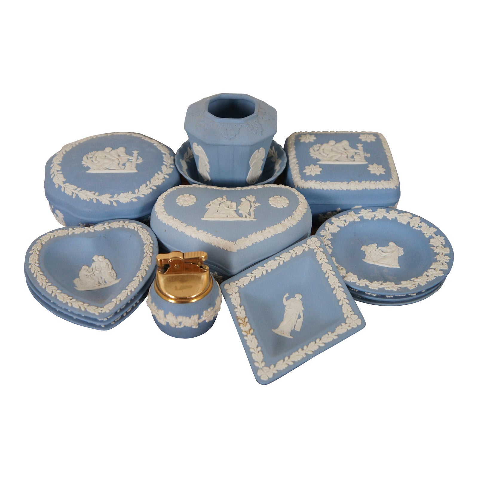 Mid 20th Century Wedgwood Jasperware Blue Trinket Boxes - Set of 13 ...