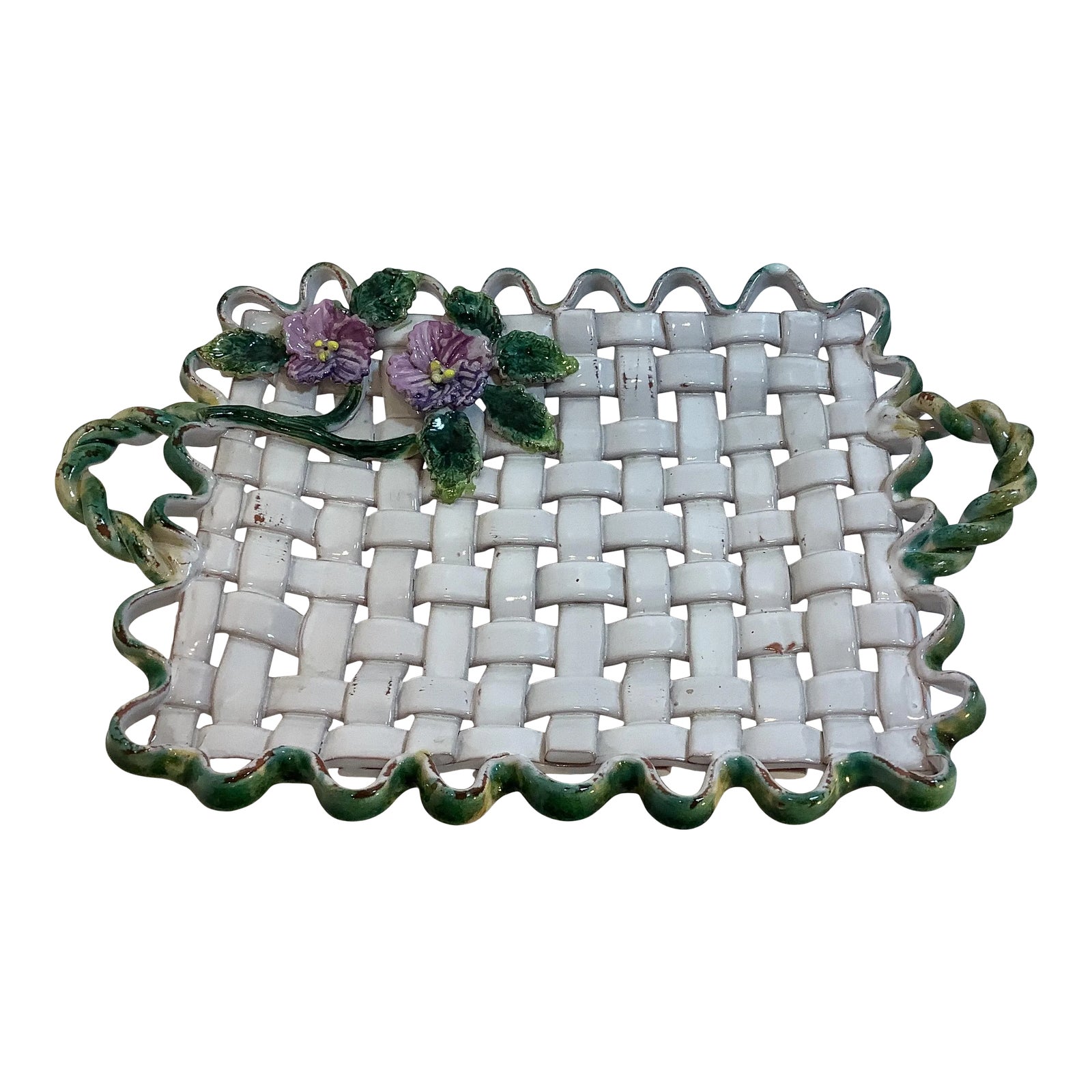 Italian Majolica Hand Crafted Open Weave Ceramic Decorative Tray ...