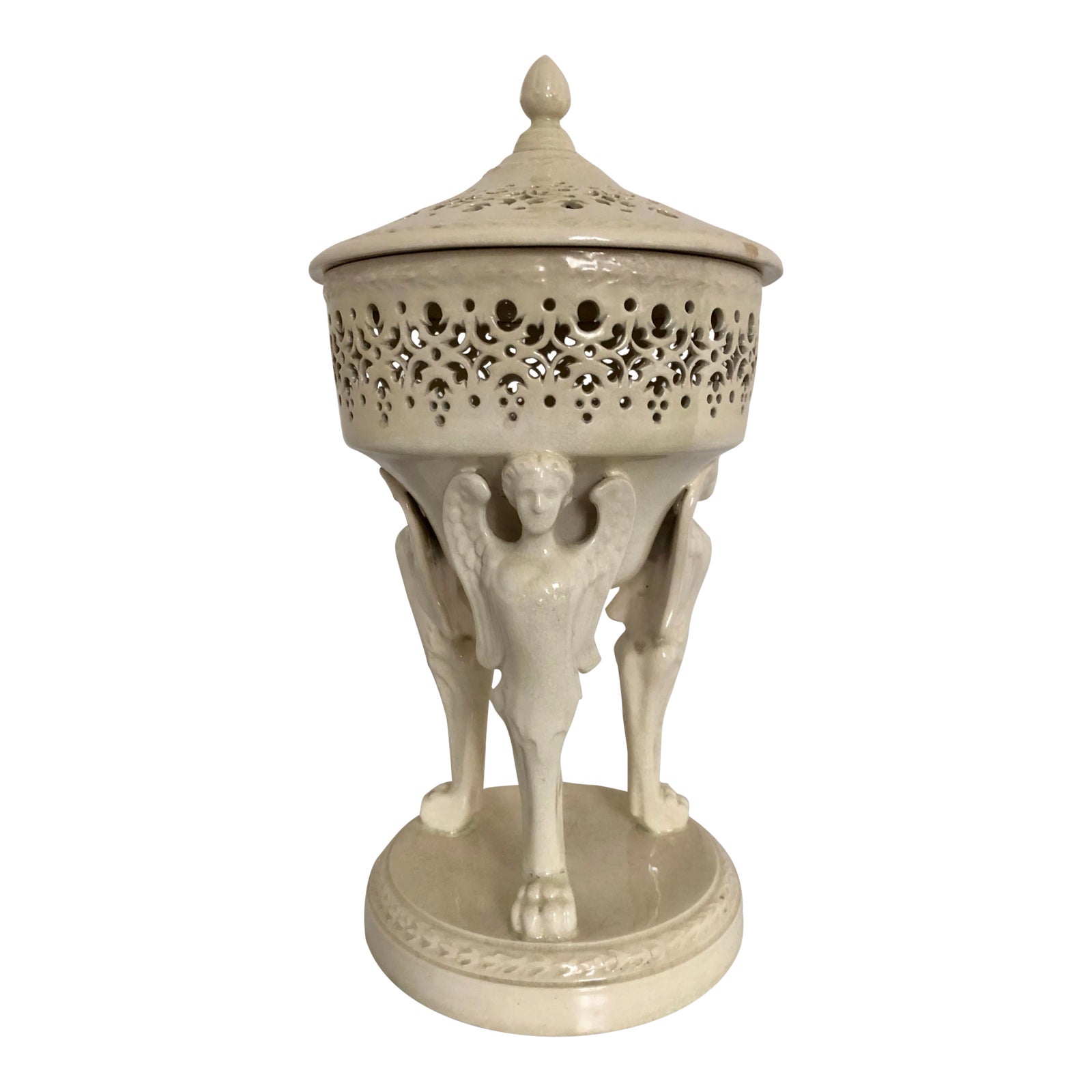 19th Century French Creamware Potpourri Lidded Dish | Chairish