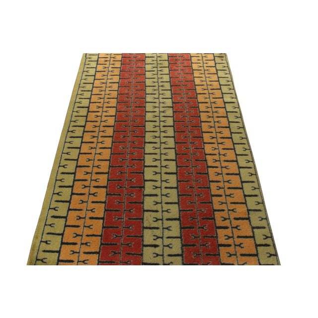 1960s Vintage Distressed Mid-Century Modern Rug, Red, Green, Gold Deco ...