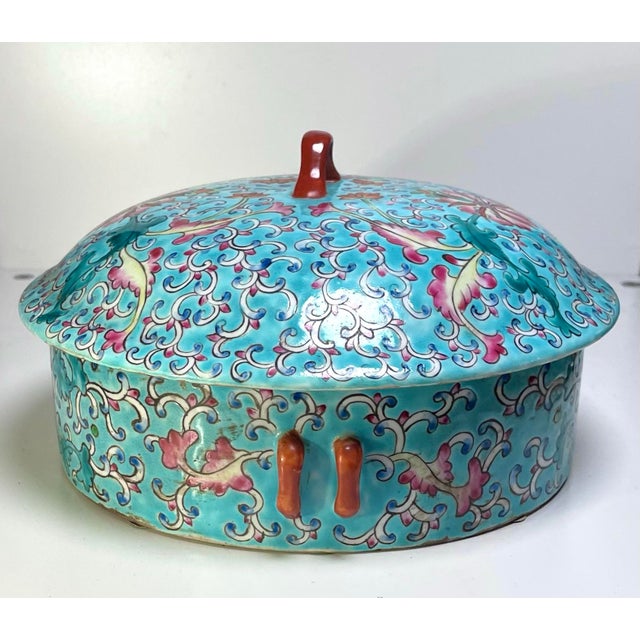 Mid 20th Century Turquoise Famille Rose Mun Shou Lidded Tureen | Chairish