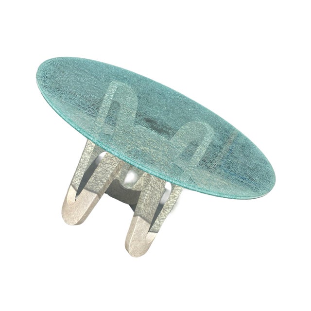Crackle Glass Iconic Foyer-Dining table with Sculptural Modern Curved ...
