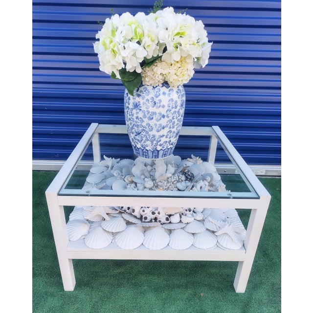 Custom Made Coastal Square White Seashell Encrusted Coffee Table | Chairish