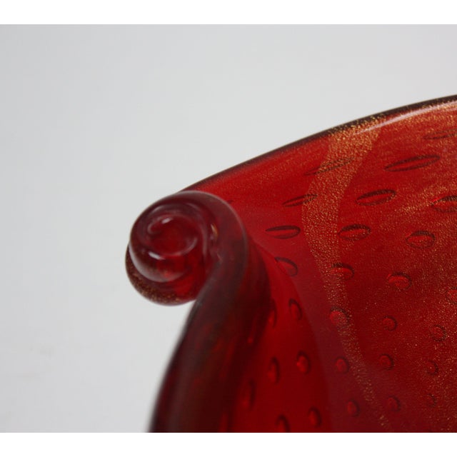Italian Modern Ruby Red Murano 'Bollicine' Bowl With Gold Fleck | Chairish