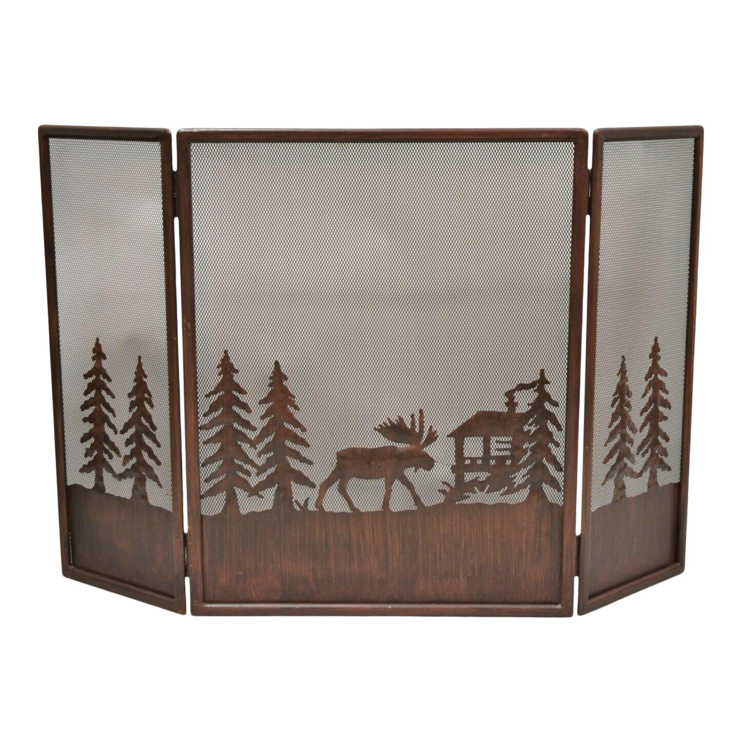 Moose Wilderness Log Cabin Rustic Iron Folding Fireplace Mantle Screen ...
