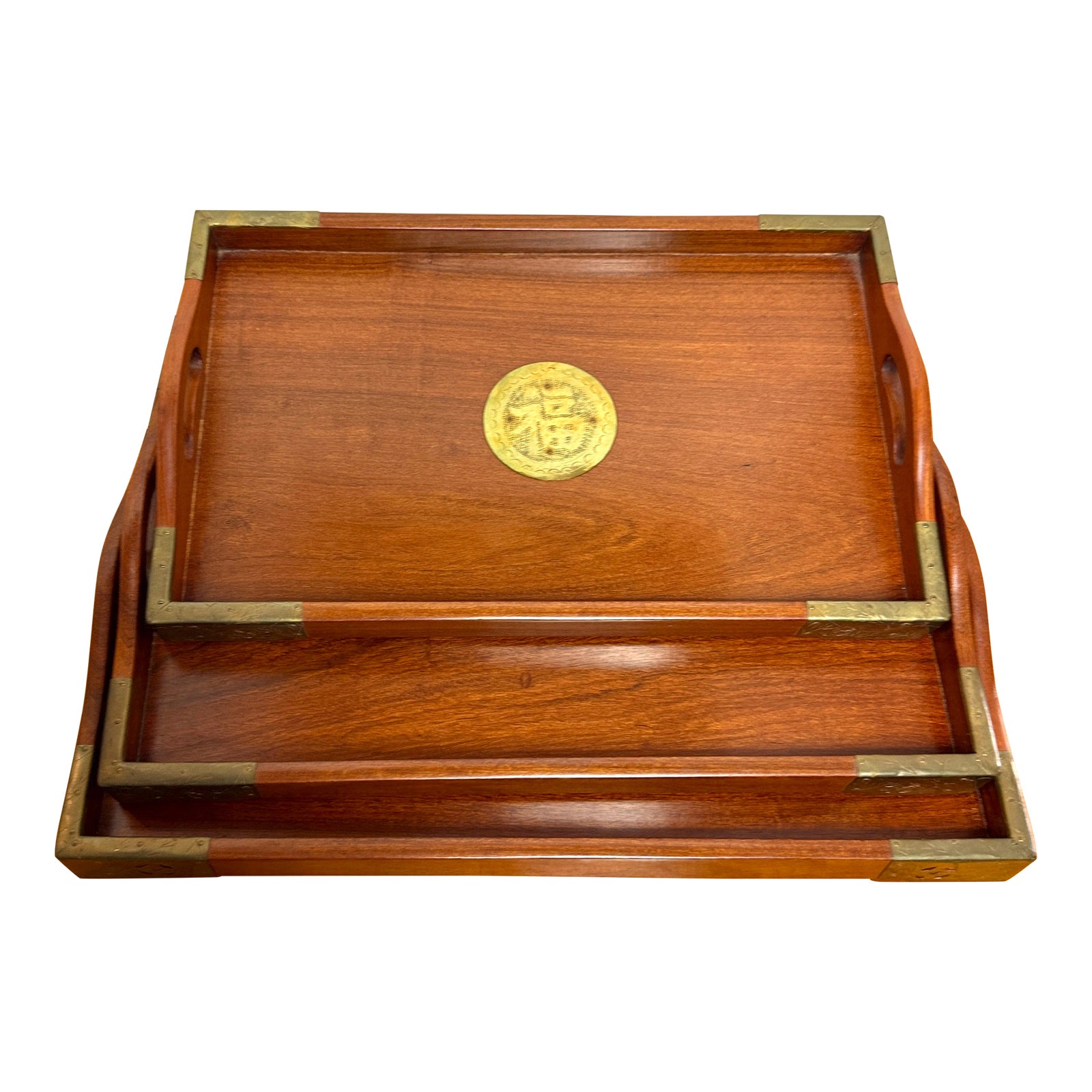 Vintage Chinese Rosewood Serving Trays Set of 3 | Chairish