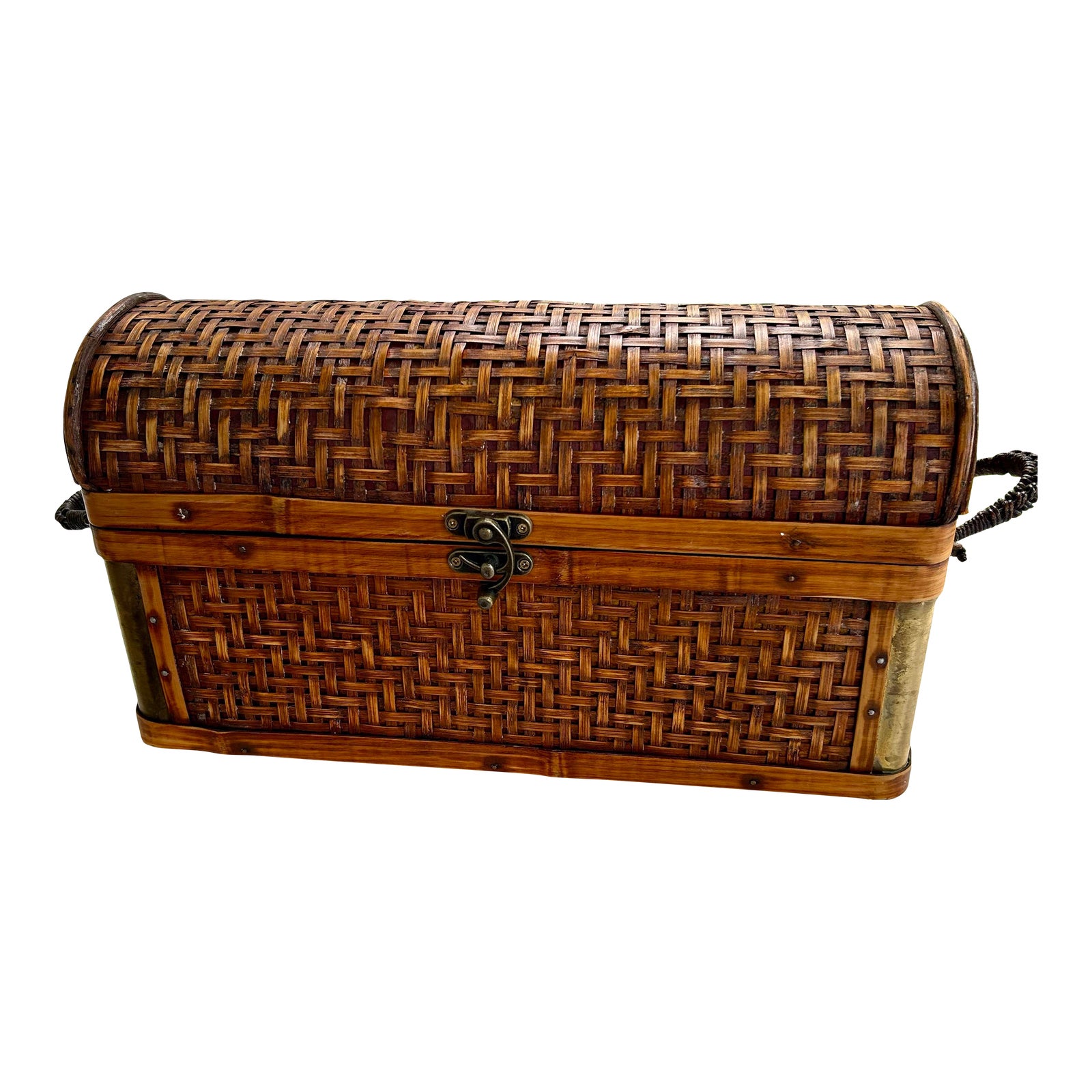 Vintage Bamboo Woven Wicker Basket With Latch | Chairish