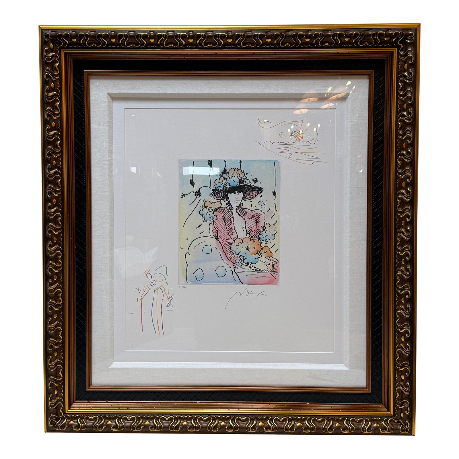 Circa 2017 Peter Max Brown Lady (Angel With Heart/Sailboat) | Chairish