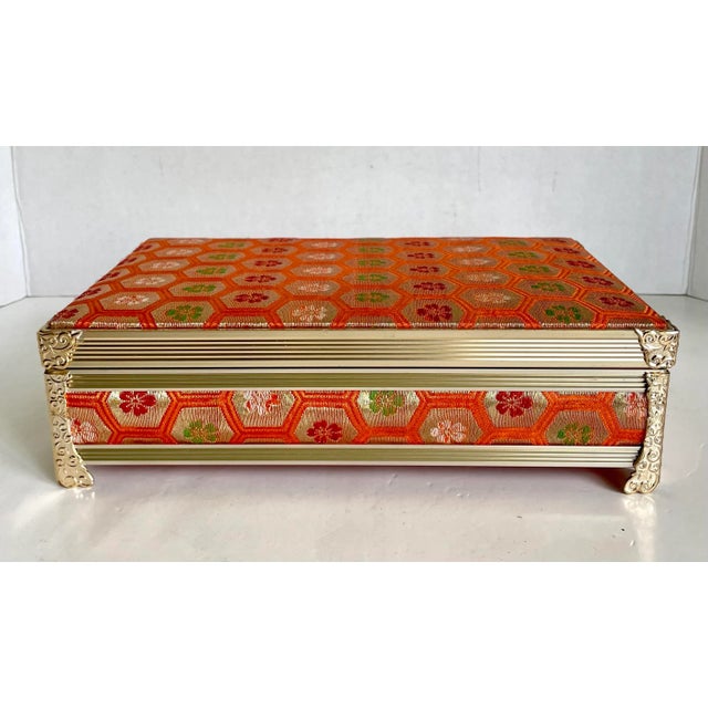 Asian Kimono Fabric Covered Gold Metal Jewelry Box | Chairish