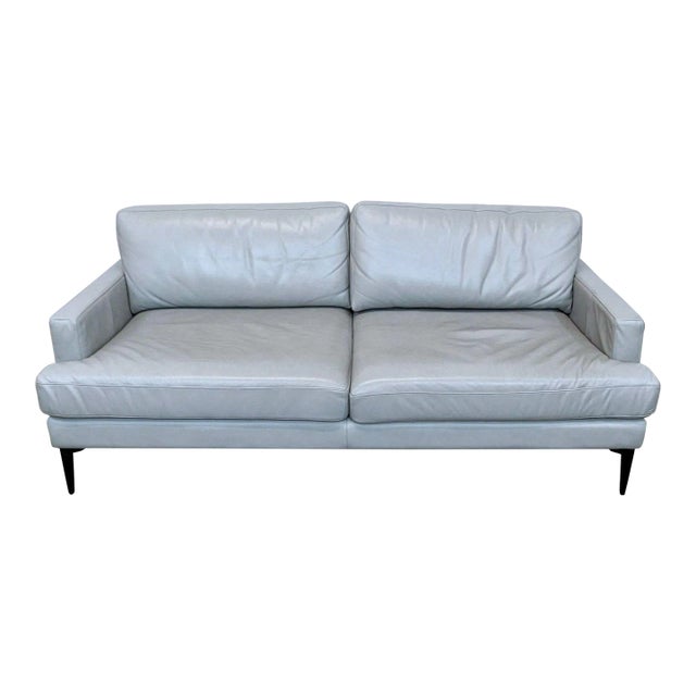 West Elm Modern Andes Leather Sofa in Cement Gray Chairish