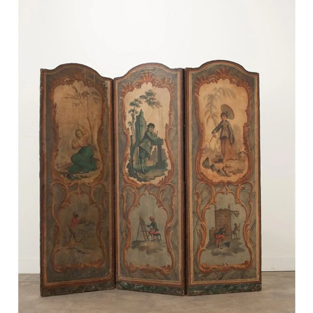 French 19th Century Painted Folding Screen | Chairish